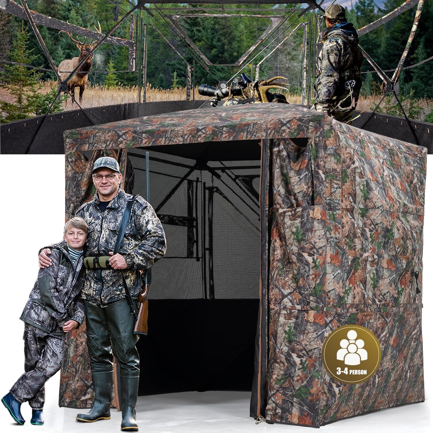 3-4 Person Hunting Blind with Magnetic Full Open Door – huntsen